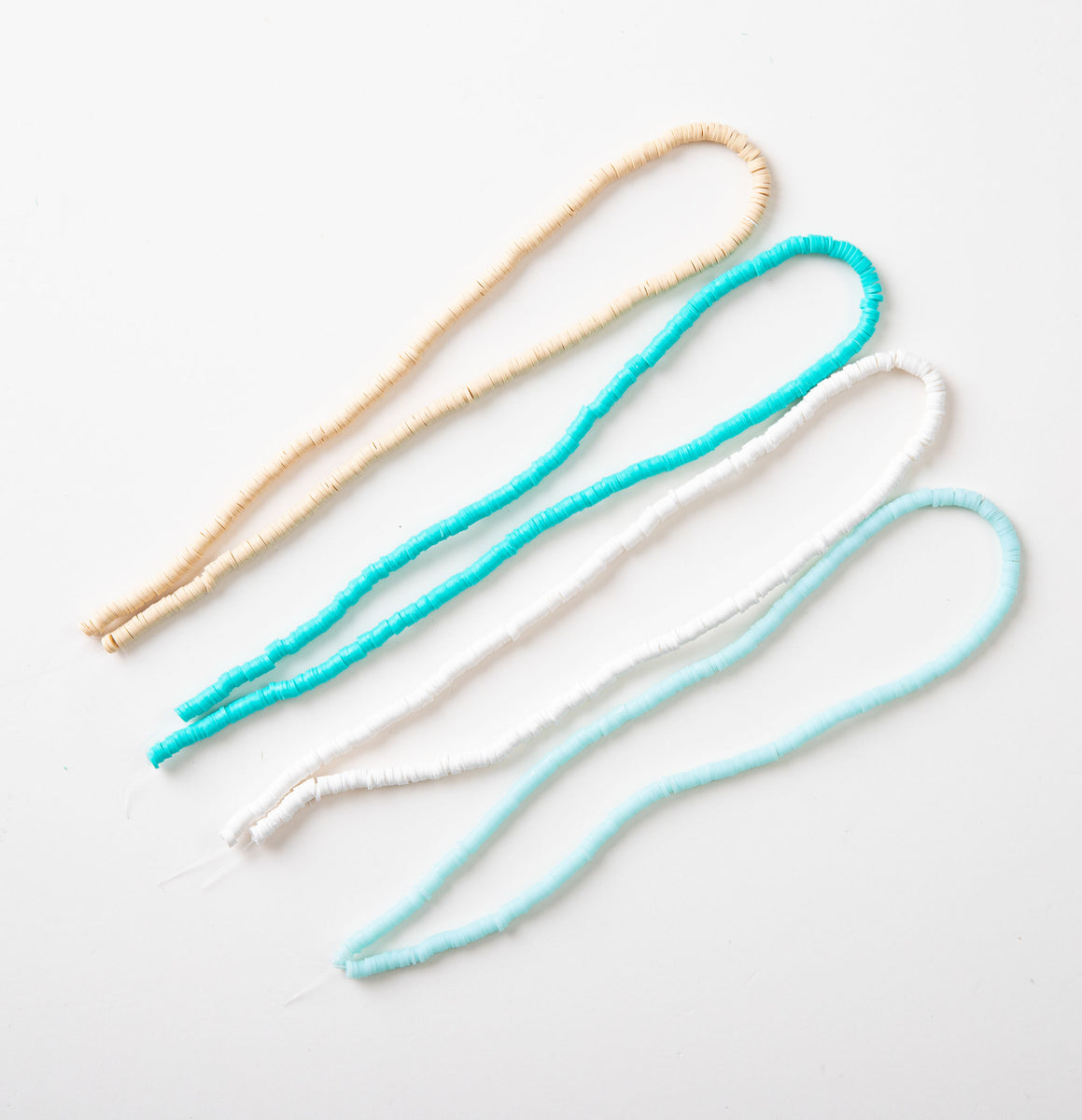 Pack of 4 polymer clay bead strings- cream, turquoise and white – FunkyFish